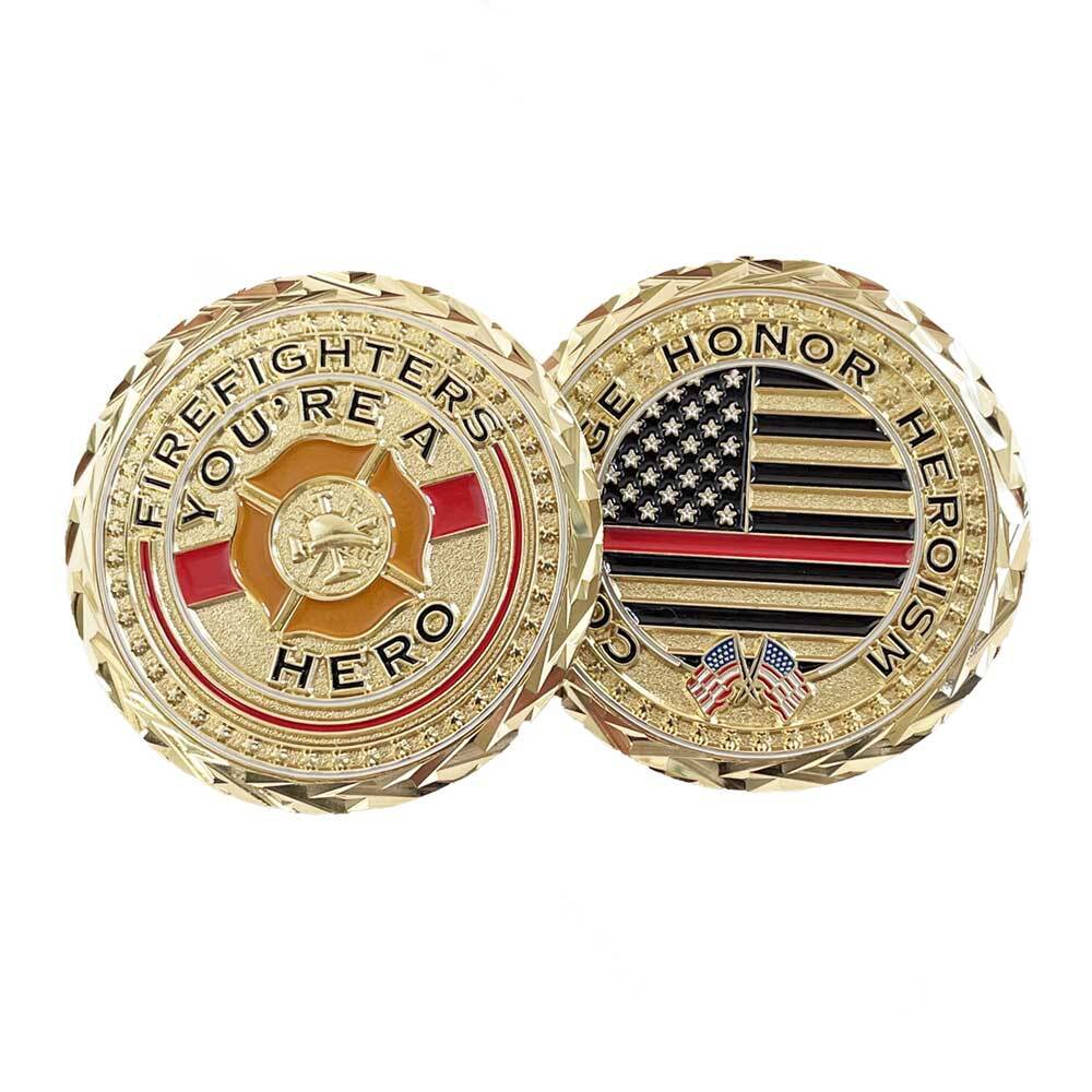 You're A Hero Firefighter Challenge Coin - Thin Red Line - Thin Blue ...