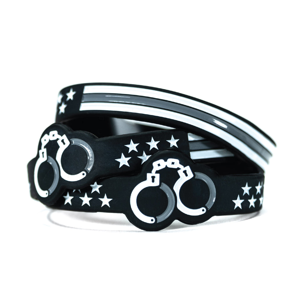 Thin Silver Line American Flag, Handcuff Bracelet - Thin Blue Line USA