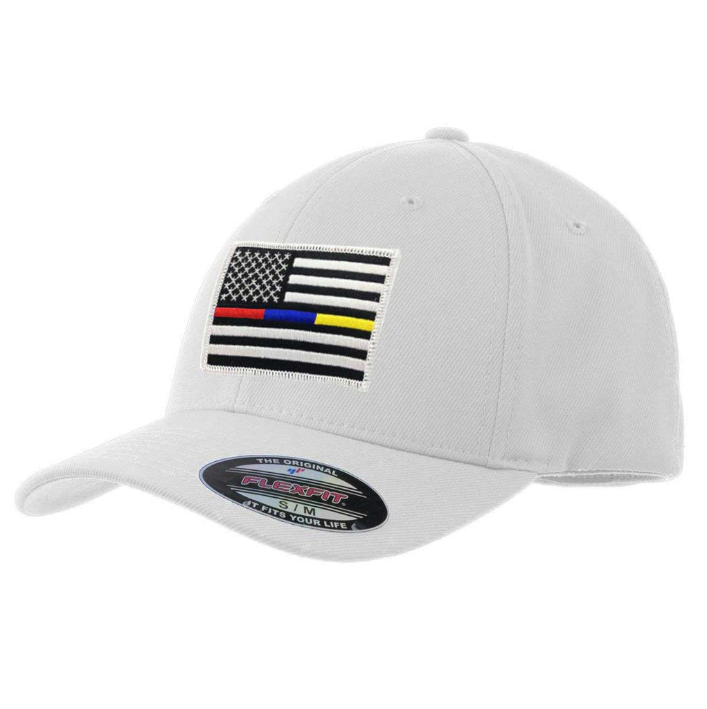 FlexFit Police/Dispatch/Fire American Flag Hat, White - Thin Blue Line USA