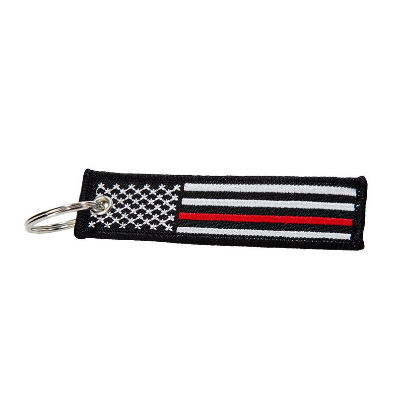 Thin Red Line American Flag Patch Keychain - Thin Blue Line USA