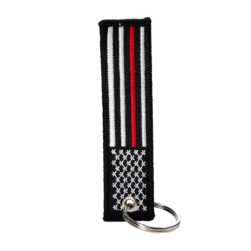 Thin Red Line American Flag Patch Keychain - Thin Blue Line USA