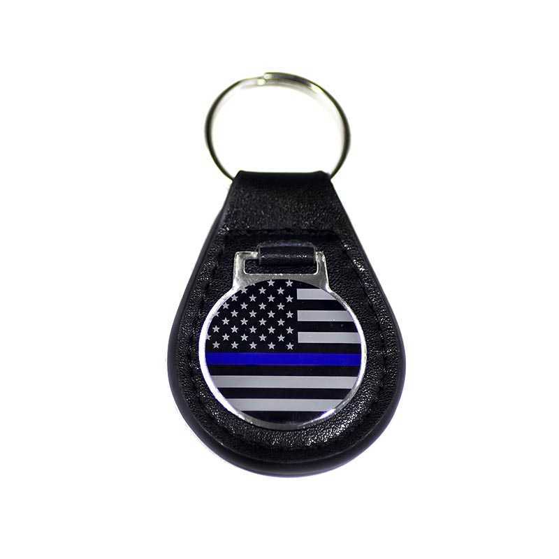 Thin Blue Line Leather Keychain - Thin Blue Line USA
