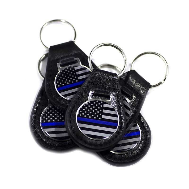 Thin Blue Line Leather Keychain - Thin Blue Line USA