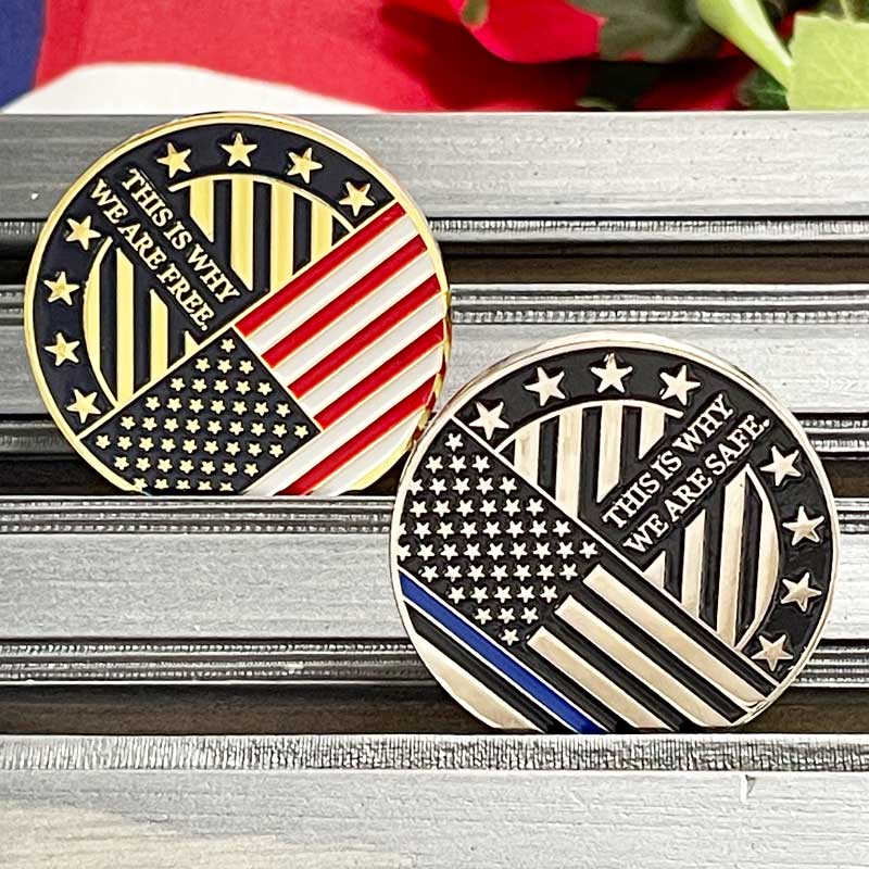 Challenge Coin - Safe and Free - Thin Blue Line USA